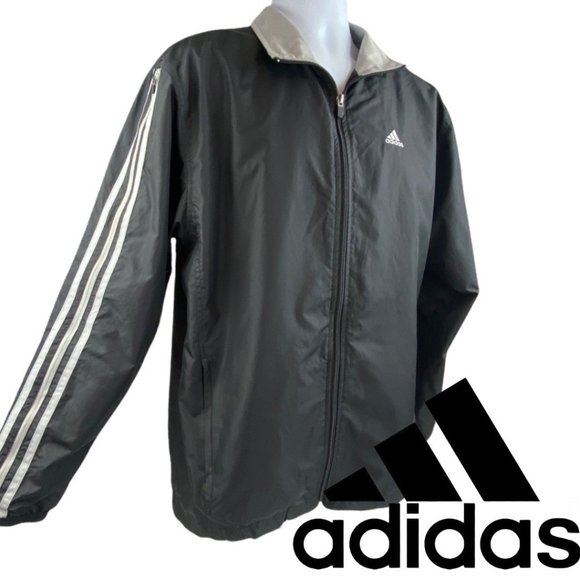 adidas | Jackets & Coats | Adidas Three Stripe Black Lightweight ...